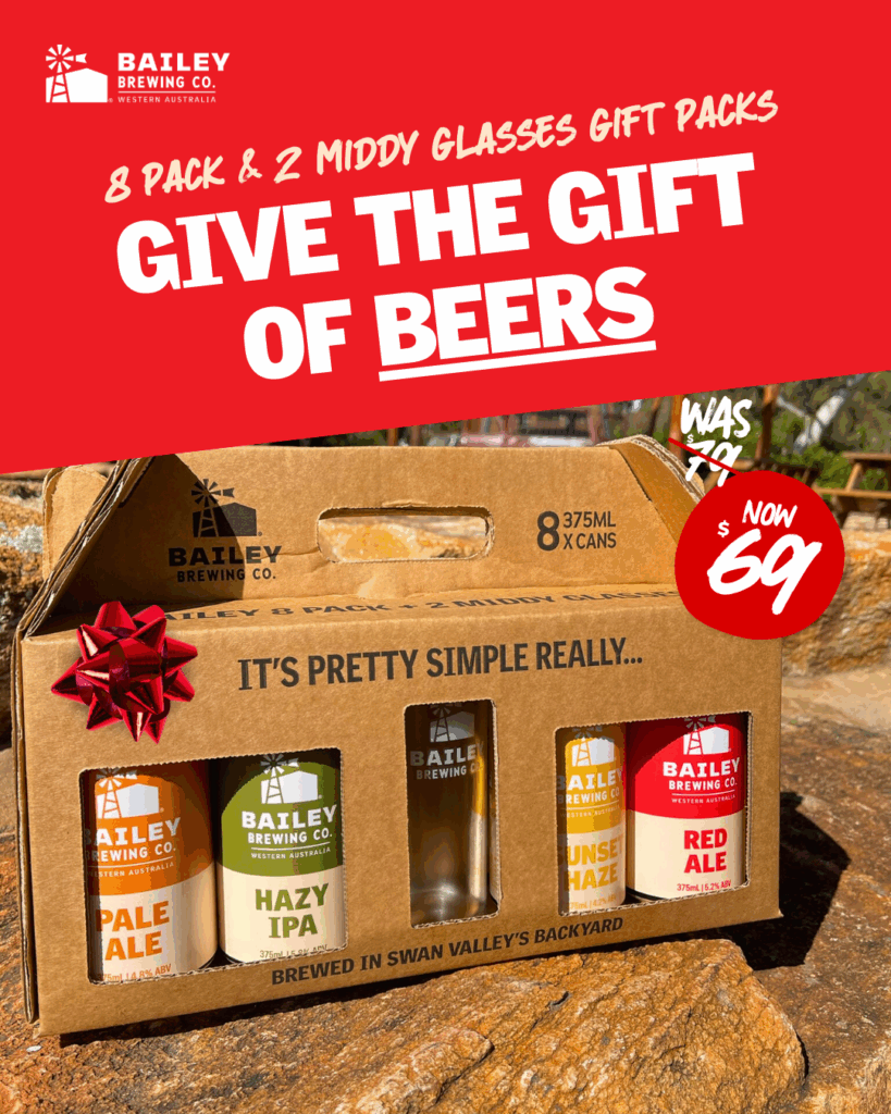 *Gift Pack - 8 Beers + 2 Middy Glasses - Bailey Brewing Co.